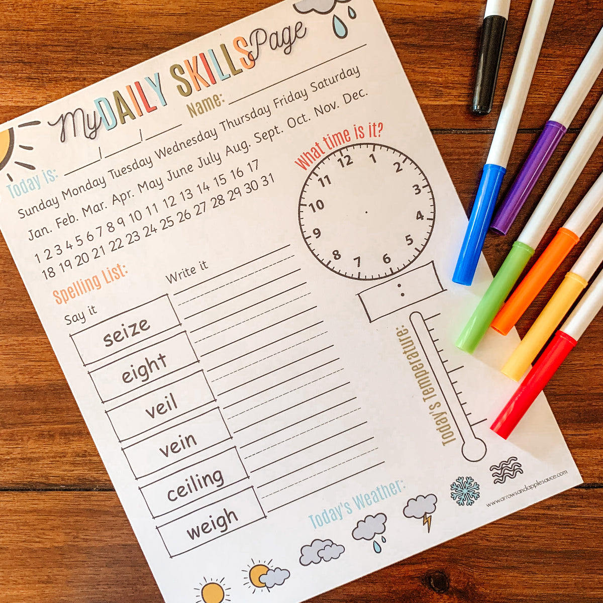 EDITABLE Daily Skills Page – Arrows And Applesauce